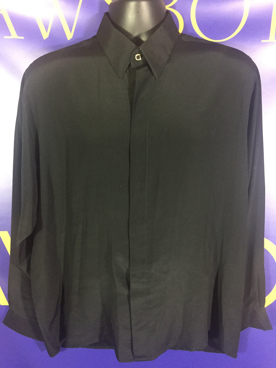 Men’s Large Genelli 100% Silk LS Button Up Shirt Black – JAWSBOT